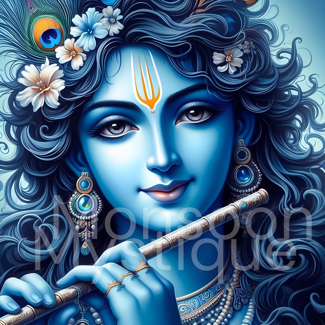 Krishna Enchanting Digital Art Print Spiritual Wall Decor - Etsy
