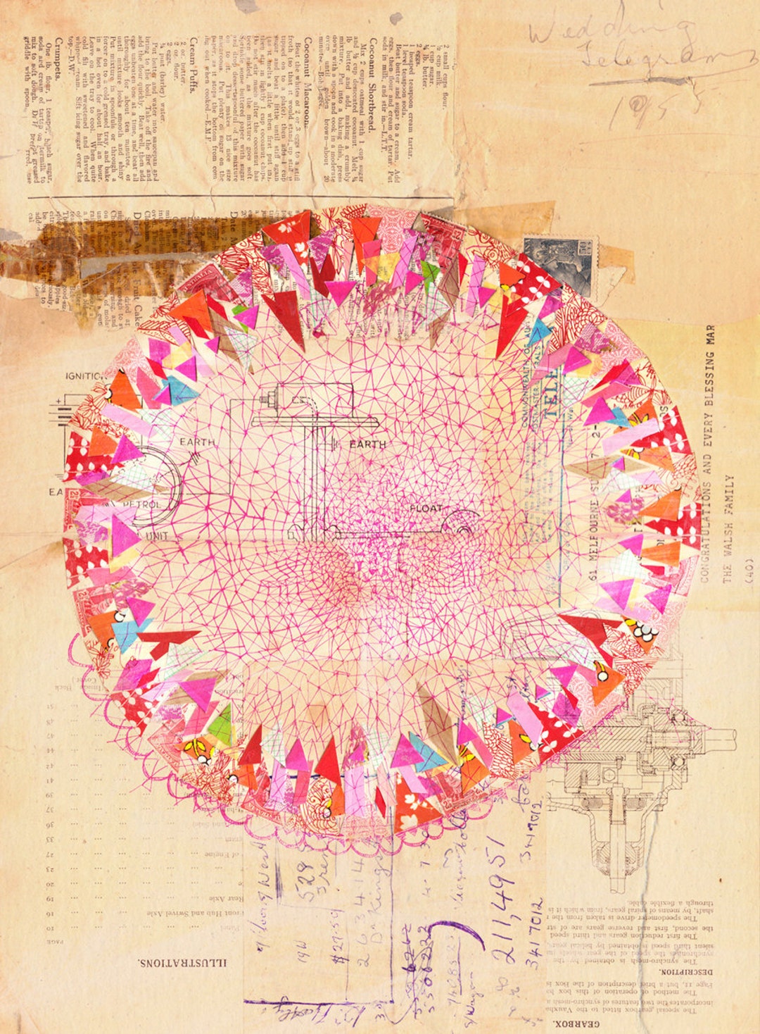 Circle Collage Wall Art Print Abstract Illustration Decor Archival Art ...