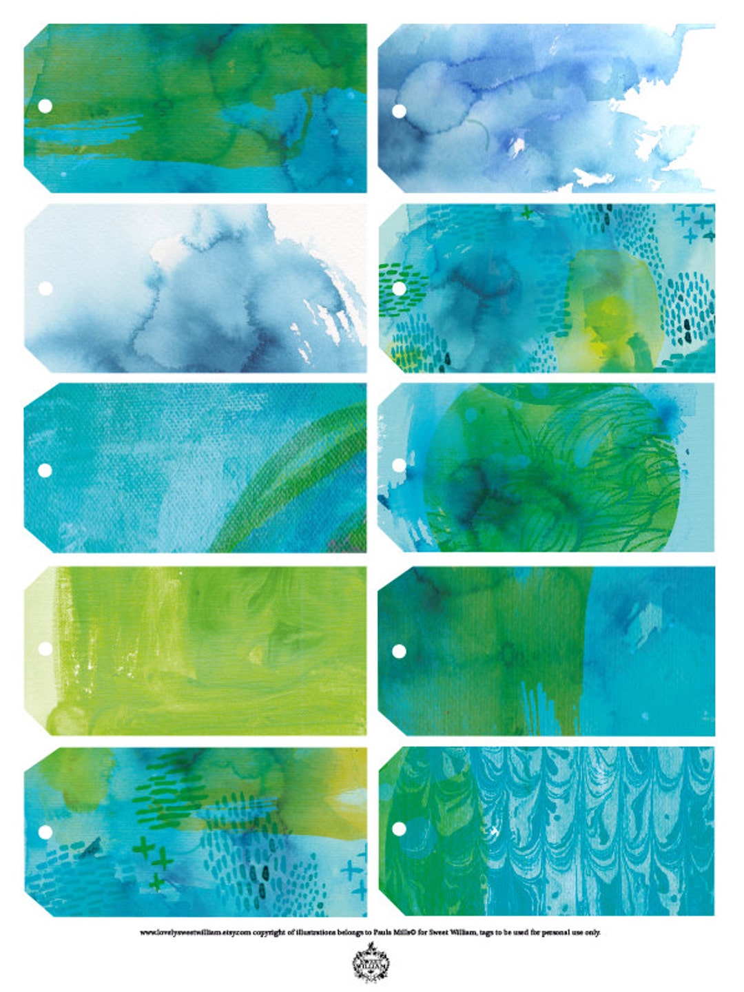 Blue Wash 10 Printable Gift Tags Digital Download Birthday, Wedding ...