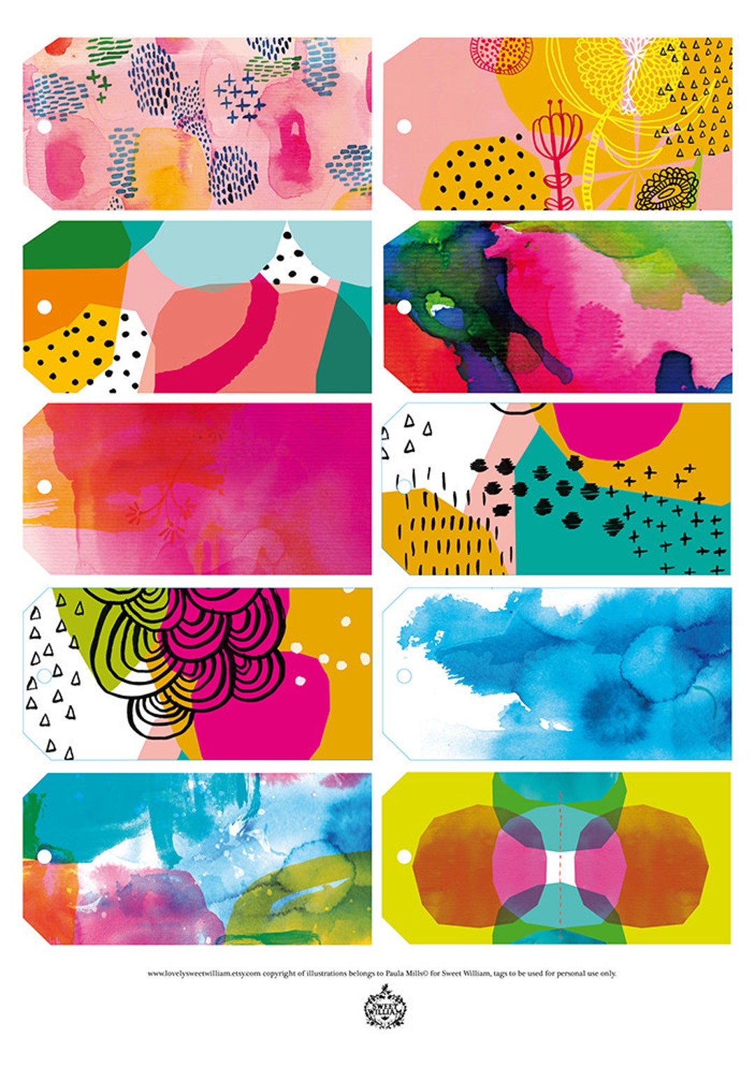 Bright Gift Tags Printable Digital Download Set of 10 Tags, for ...