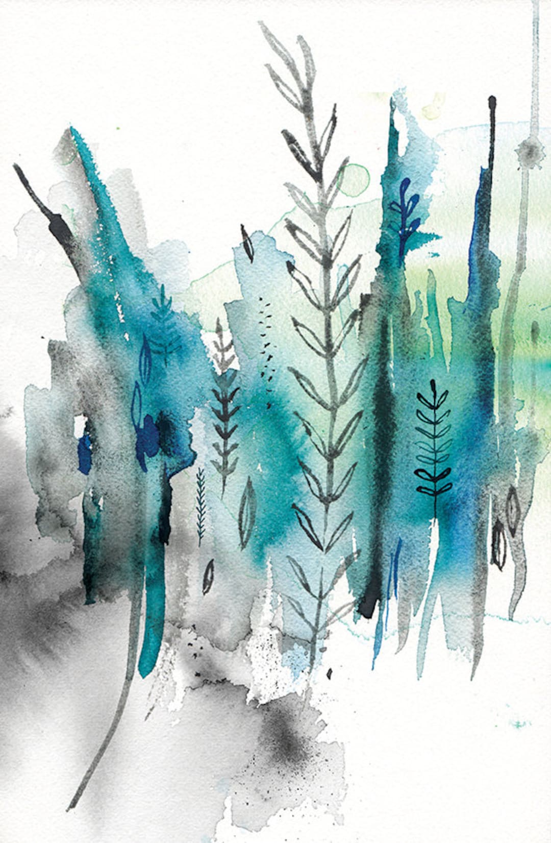 Nature in Blue No.2 Wall Art Print Abstract Illustration in Blue Ink ...