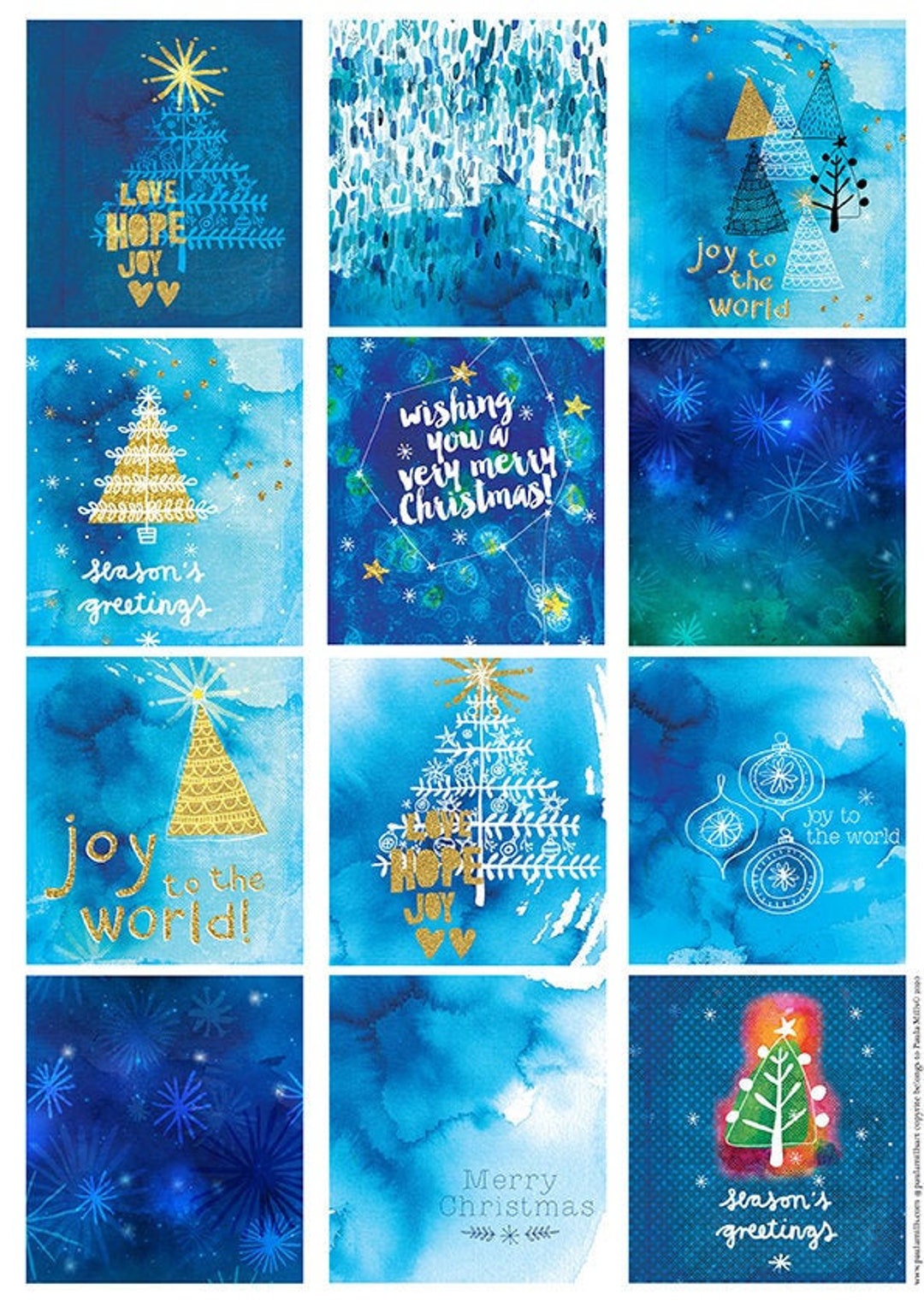Inky Blue Christmas Gift Tags, Instant Digital Download , 12 Gift Tags ...