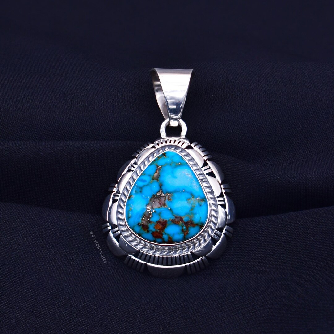 DAVIDHEESHEE Native American Navajo Turquoise Sterling Silver Handmade ...