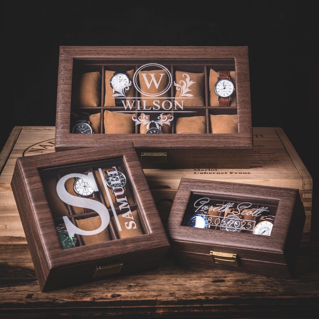 Personalized Wooden Watch Box for Boyfriend, Watch Holder for Men ...