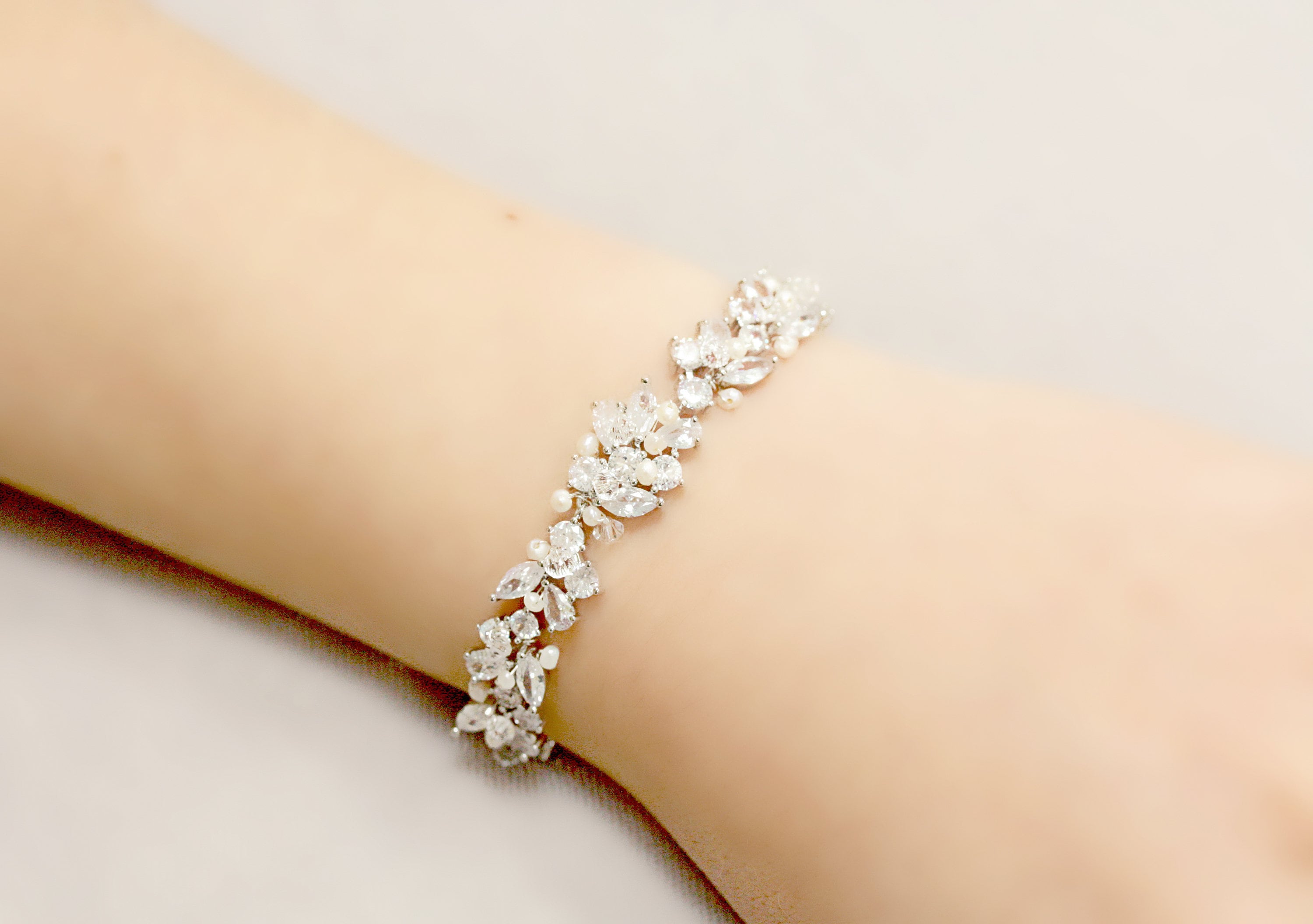 New! Delicate Bridal Bracelet, Wedding Jewelry, Rhinestone, Genuine ...