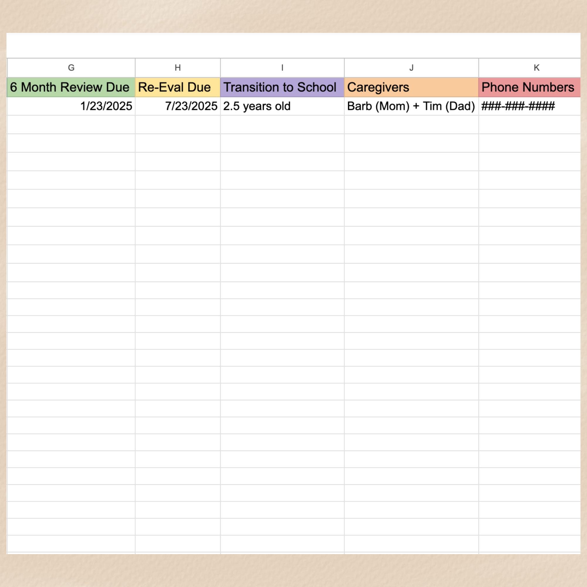 Editable Caseload Organizer/manager Google Spreadsheet Template Early ...
