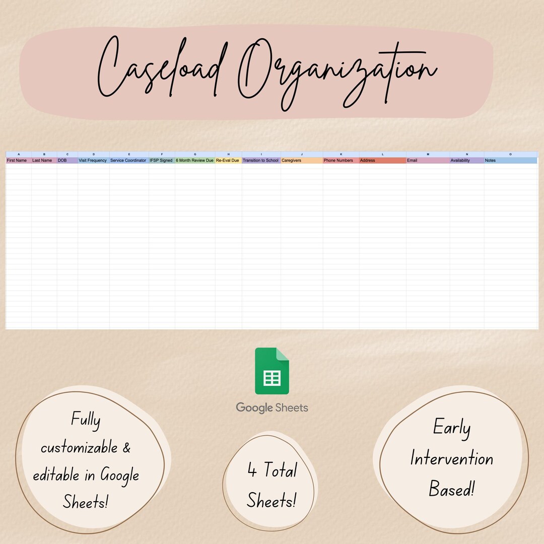 Simple Editable Caseload Organizer/manager Google Spreadsheet Template ...