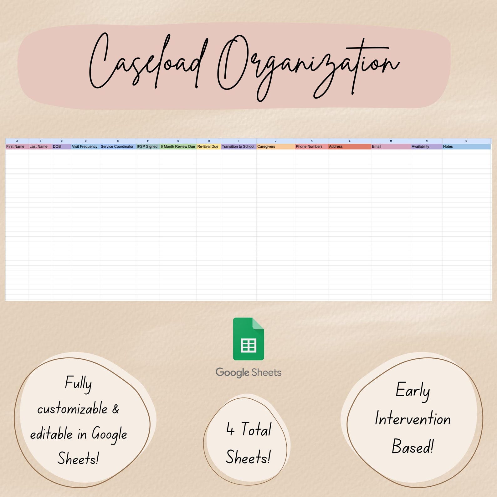 Simple Editable Caseload Organizer/manager Google Spreadsheet Template ...