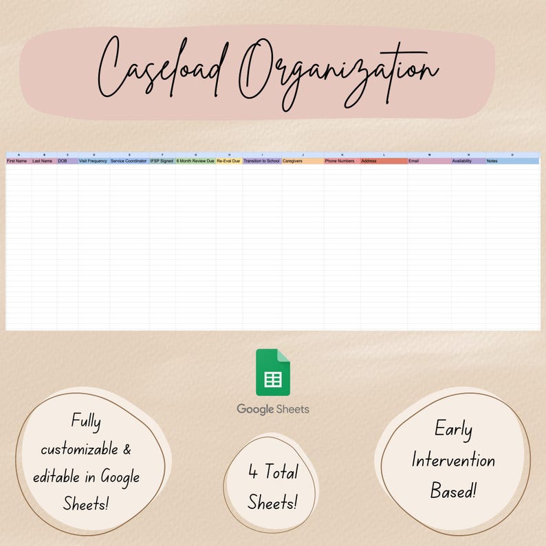 Simple Editable Caseload Organizer/manager Google Spreadsheet Template ...