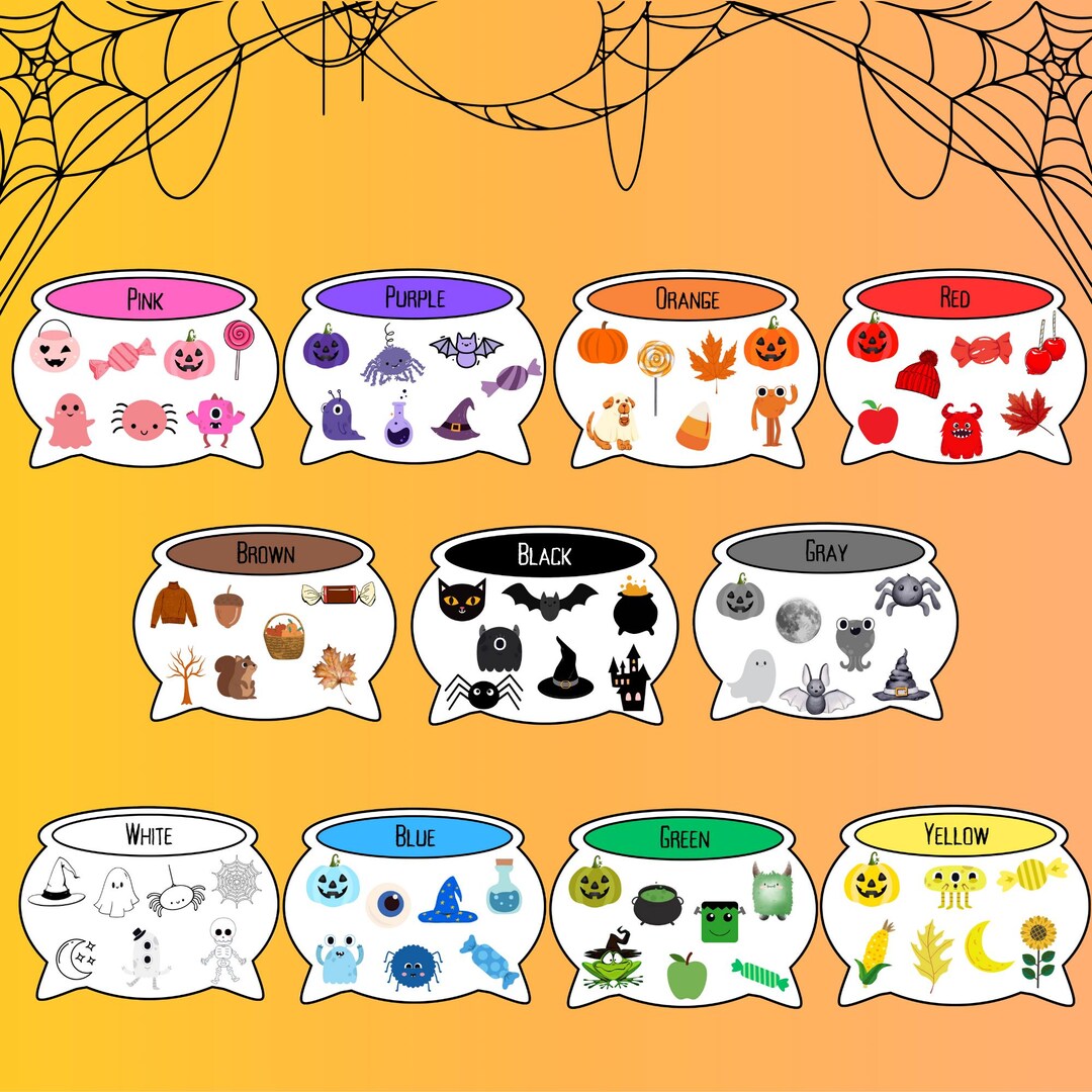Fall Halloween Printable Color Sorting Color Matching Activity for Kids ...