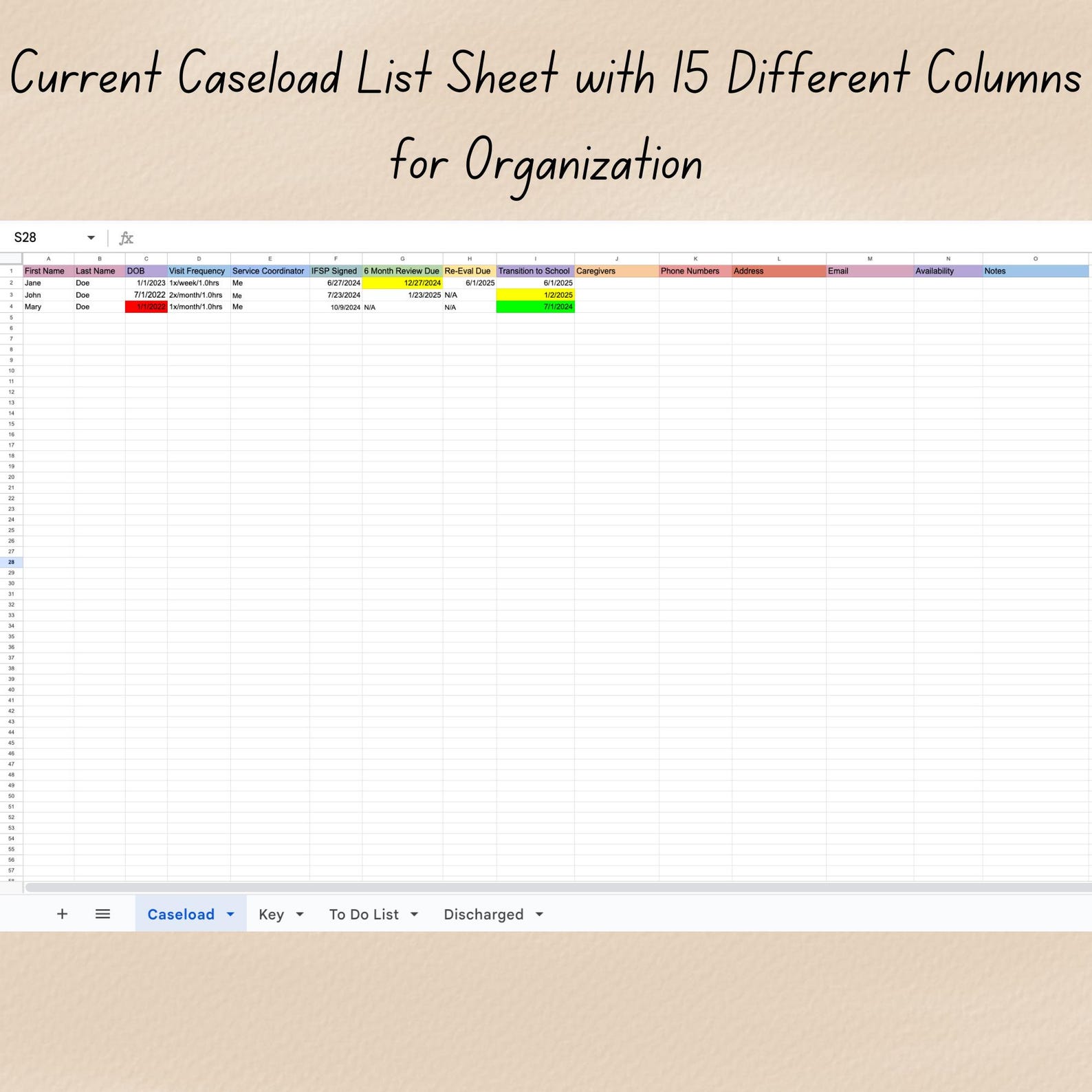 Simple Editable Caseload Organizer/manager Google Spreadsheet Template ...