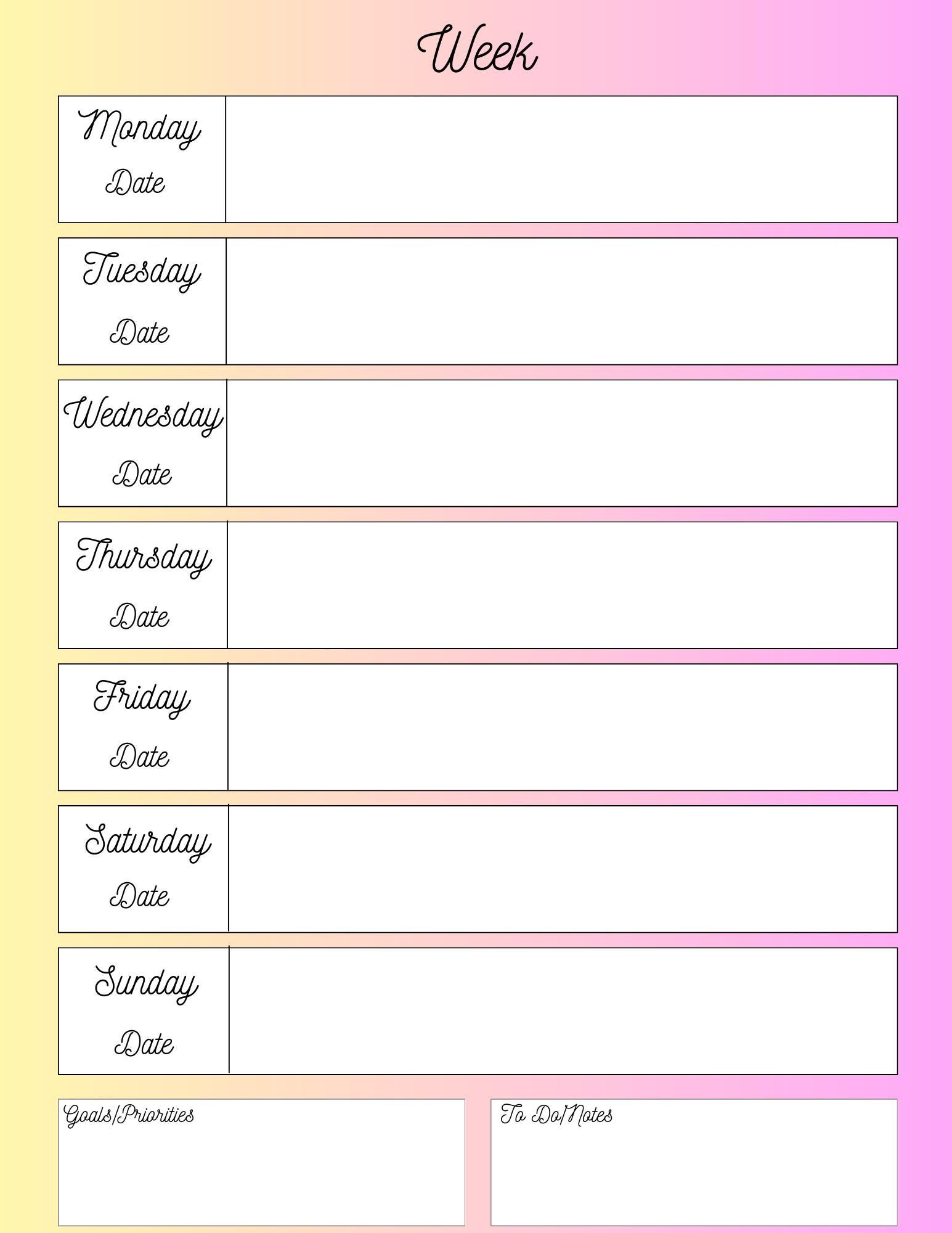 15 Minute Increment/interval Daily/weekly/monthly Editable Customizable ...