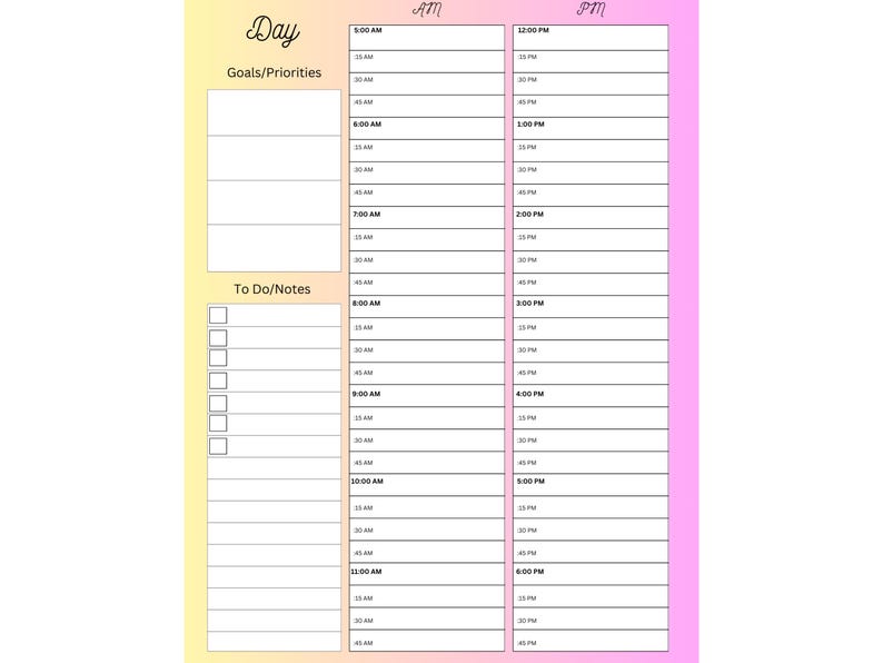 Printable Customizable Editable 15 Minute Increment/interval Daily ...