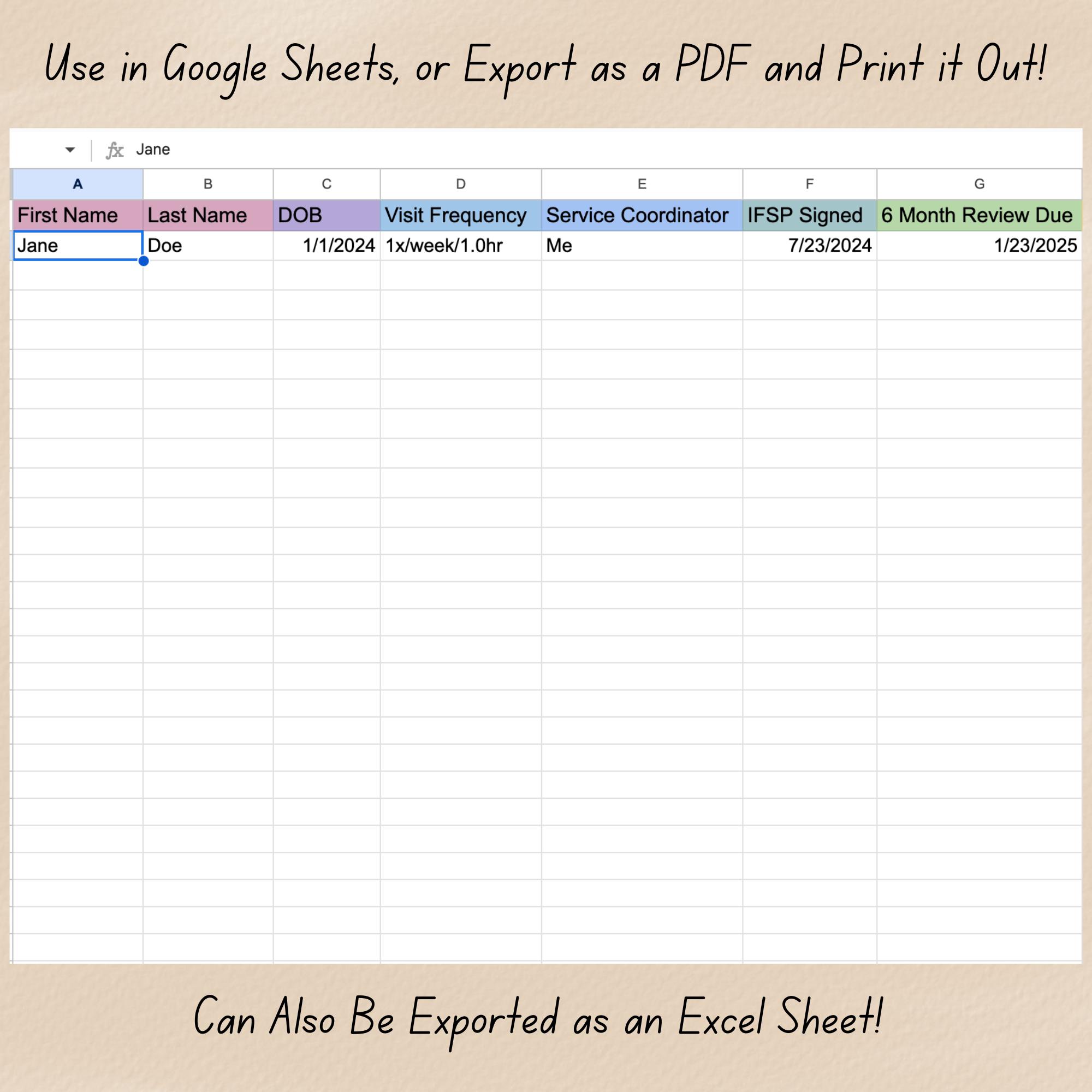 Simple Editable Caseload Organizer/manager Google Spreadsheet Template ...