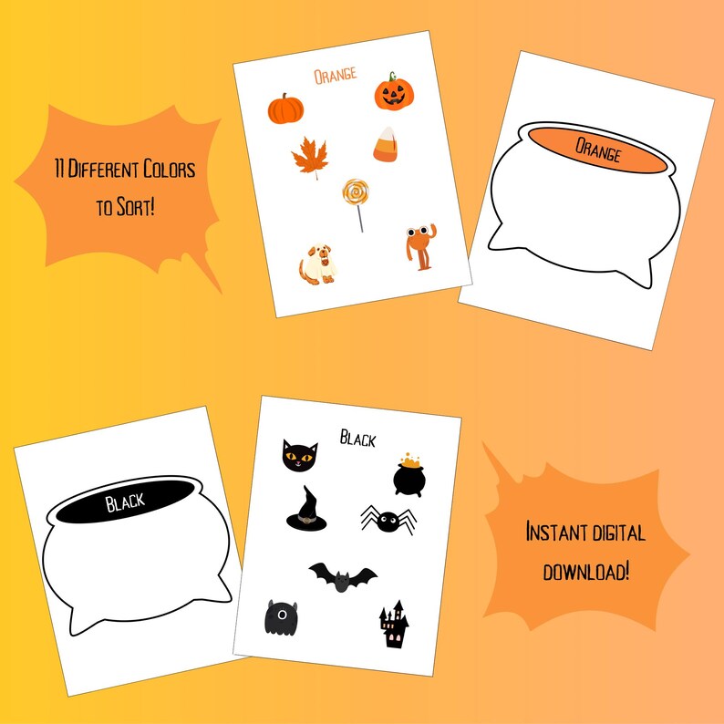 Fall Halloween Printable Color Sorting Color Matching Activity for Kids ...
