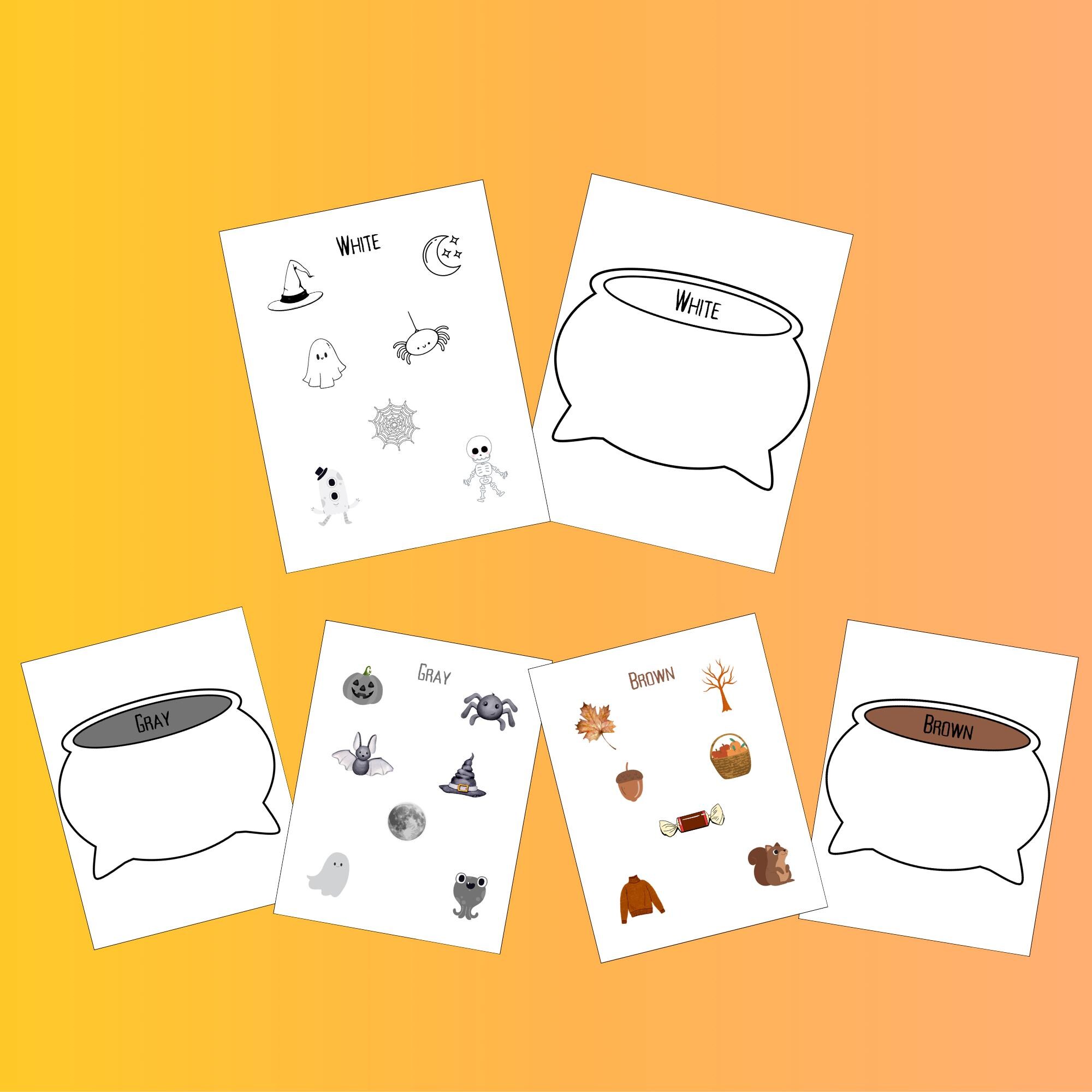 Fall Halloween Printable Color Sorting Color Matching Activity for Kids ...