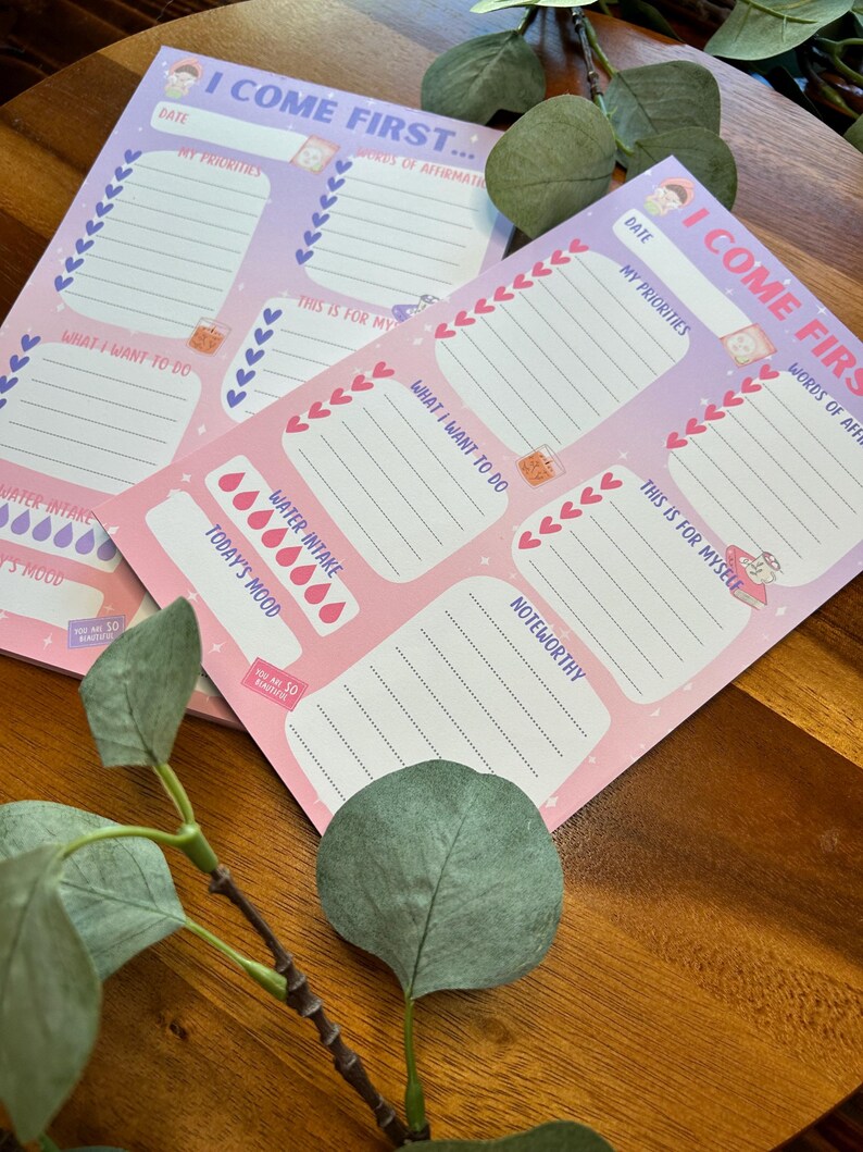I Come First Daily Journal, Self-care Checklist Notepad - Etsy