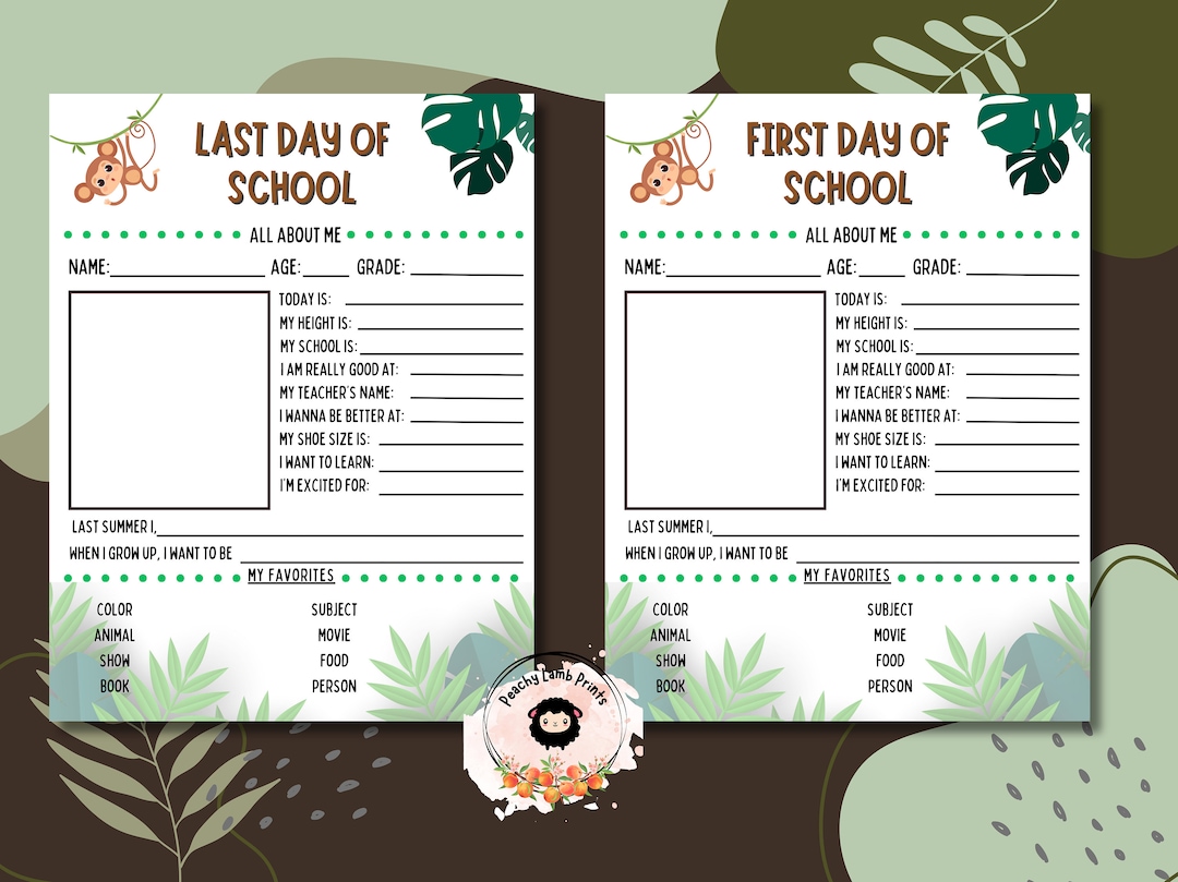 All About Me Jungle Theme First Day, Last Day of School Sign, Printable ...
