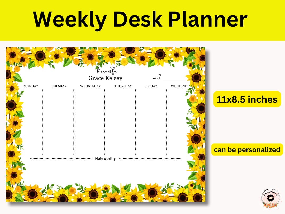 Sunflower Weekly Desk Planner, Cute Flower Planner, Flower Desk Weekly ...