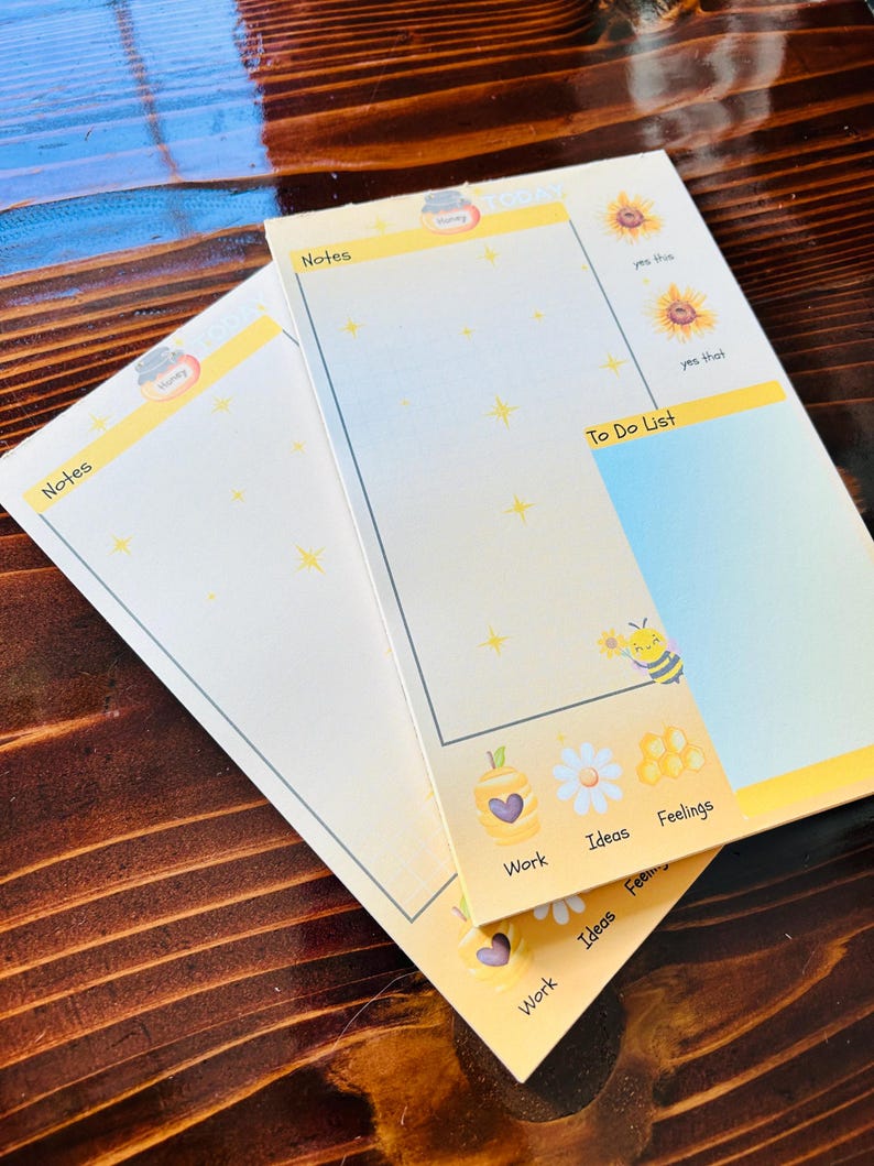 Yellow Flower Notepad, Sunflower Notepad, Cute Desk Planner, Brain Dump ...
