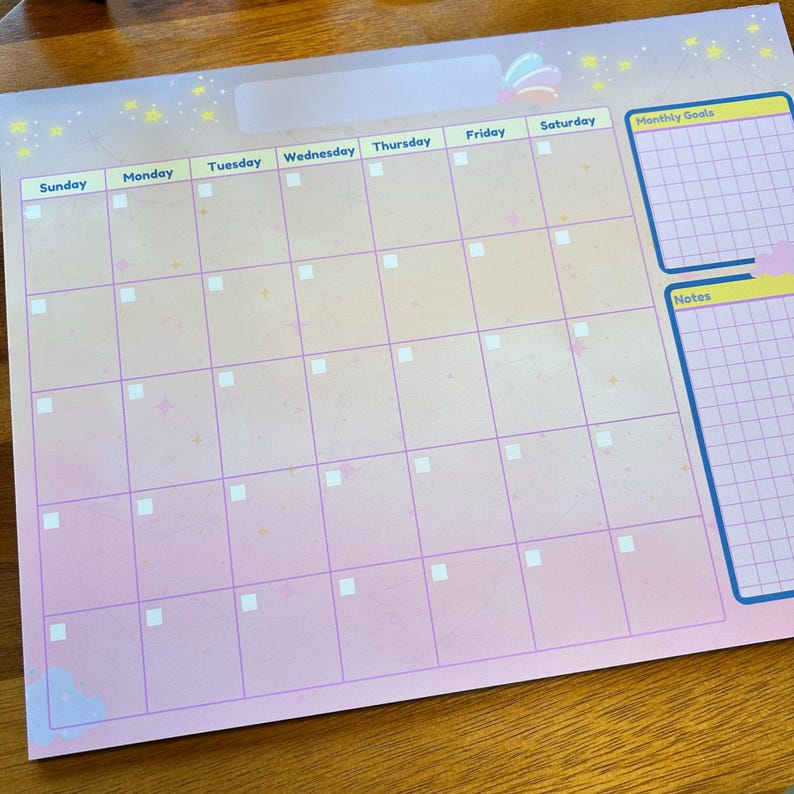 Undated Calendar, Whimsical Calendar, Dreamy Design Calendar, Cute ...