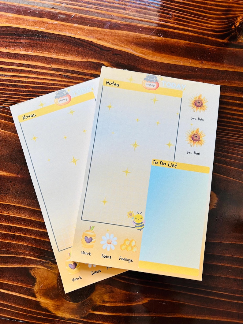 Yellow Flower Notepad, Sunflower Notepad, Cute Desk Planner, Brain Dump Notepad, Daily Planner ...