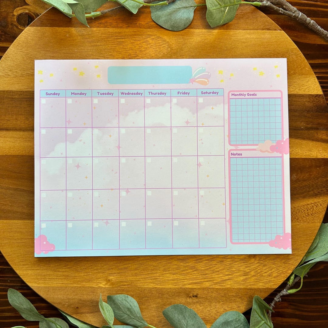 Undated Monthly Calendar, Cute Dreamy Calendar, Desk Calendar, Cotton ...