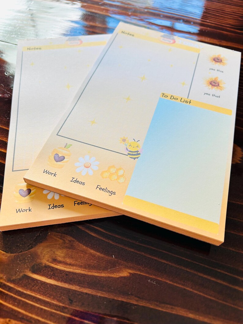 Yellow Flower Notepad, Sunflower Notepad, Cute Desk Planner, Brain Dump ...