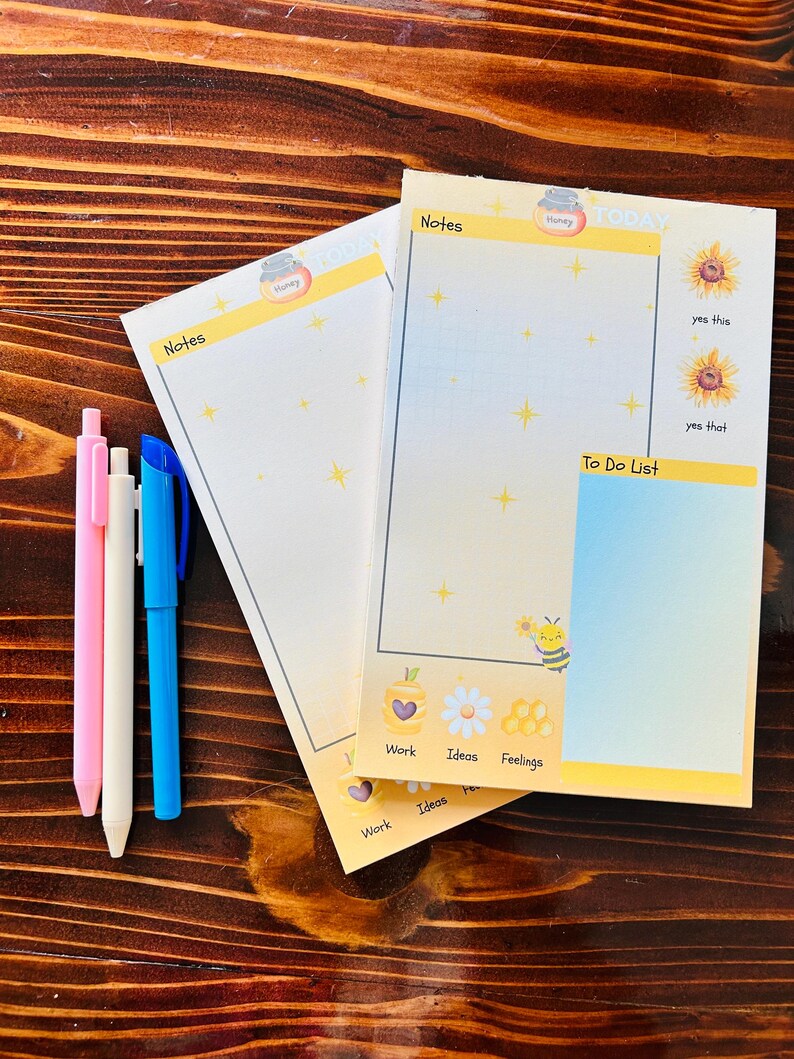 Yellow Flower Notepad, Sunflower Notepad, Cute Desk Planner, Brain Dump ...