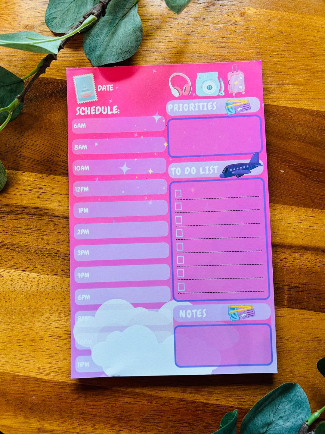 Pink Planner, Pink Travel Daily Planner, Kawaii Notepad, Travellers ...