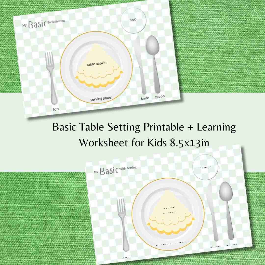 PRINTABLE TEMPLATE Green Basic Table Setting Learning Worksheet for ...