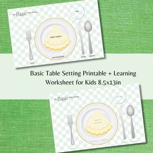 PRINTABLE TEMPLATE Green Basic Table Setting Learning Worksheet for ...