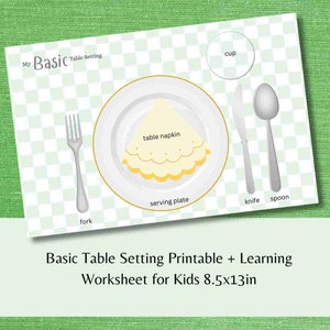 PRINTABLE TEMPLATE Green Basic Table Setting Learning Worksheet for ...