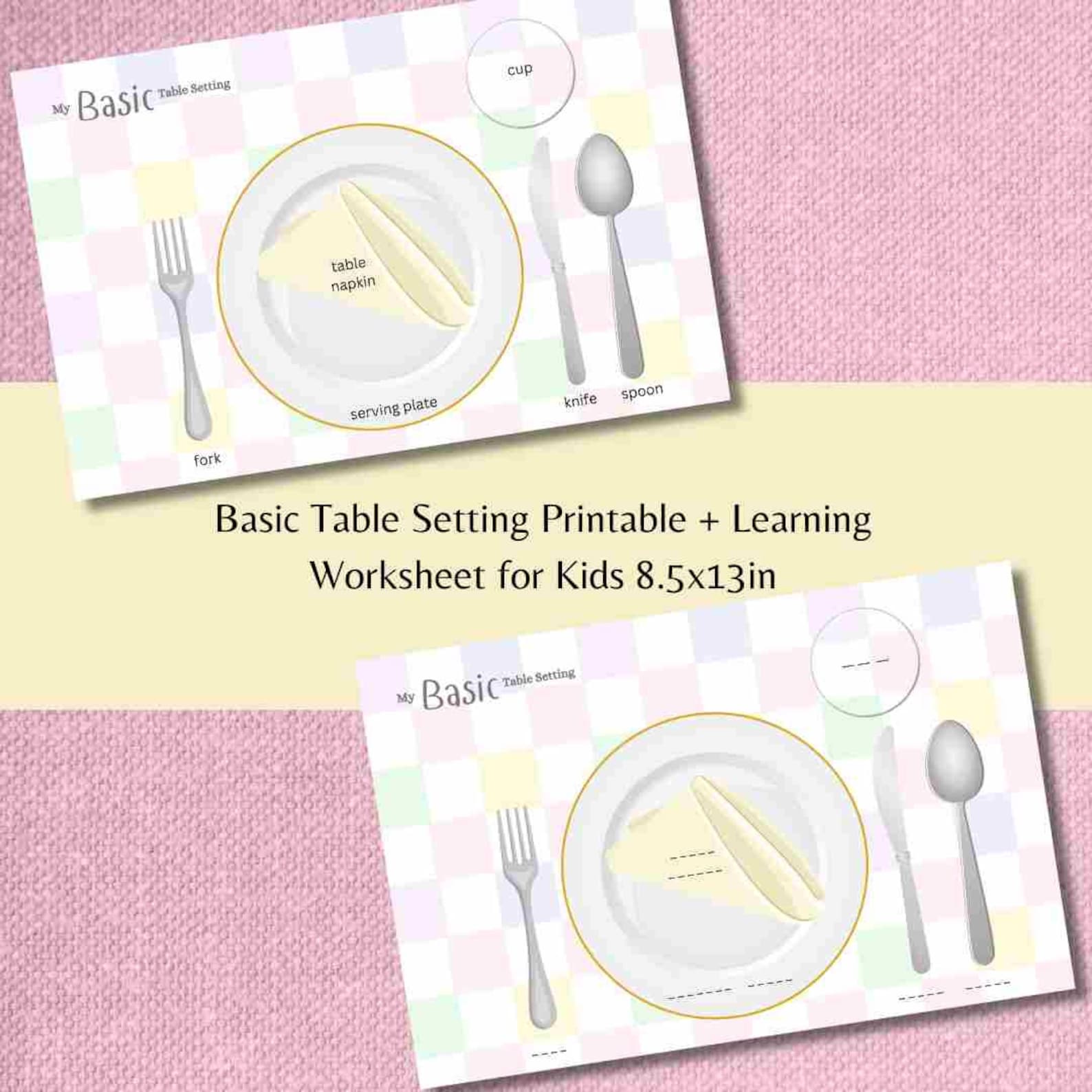 PRINTABLE TEMPLATE Colorful Basic Table Setting Learning Worksheet ...