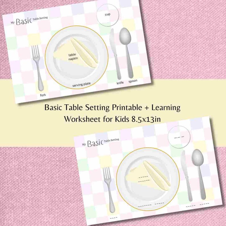 PRINTABLE TEMPLATE Colorful Basic Table Setting Learning Worksheet ...