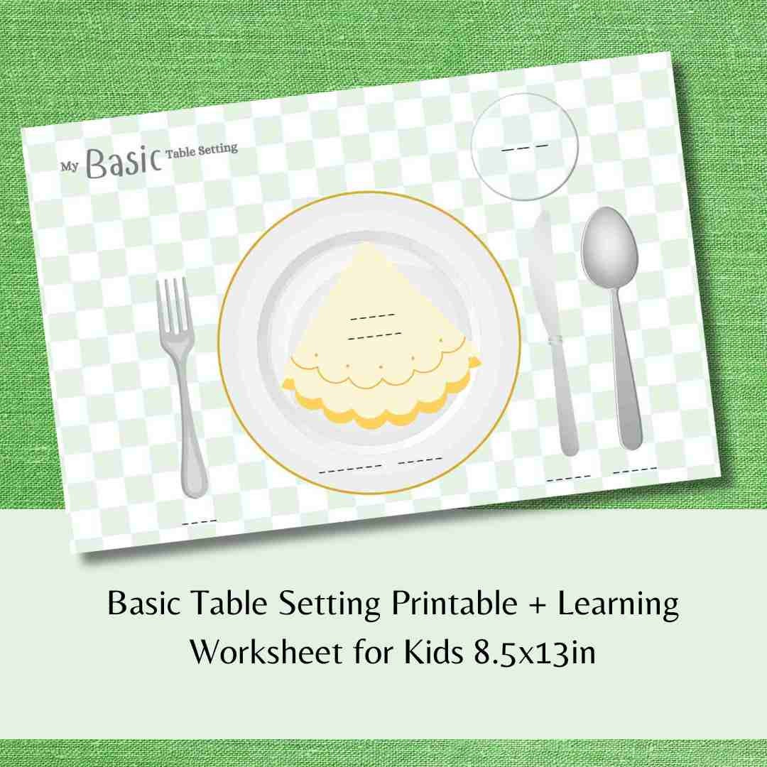 PRINTABLE TEMPLATE Green Basic Table Setting Learning Worksheet for ...