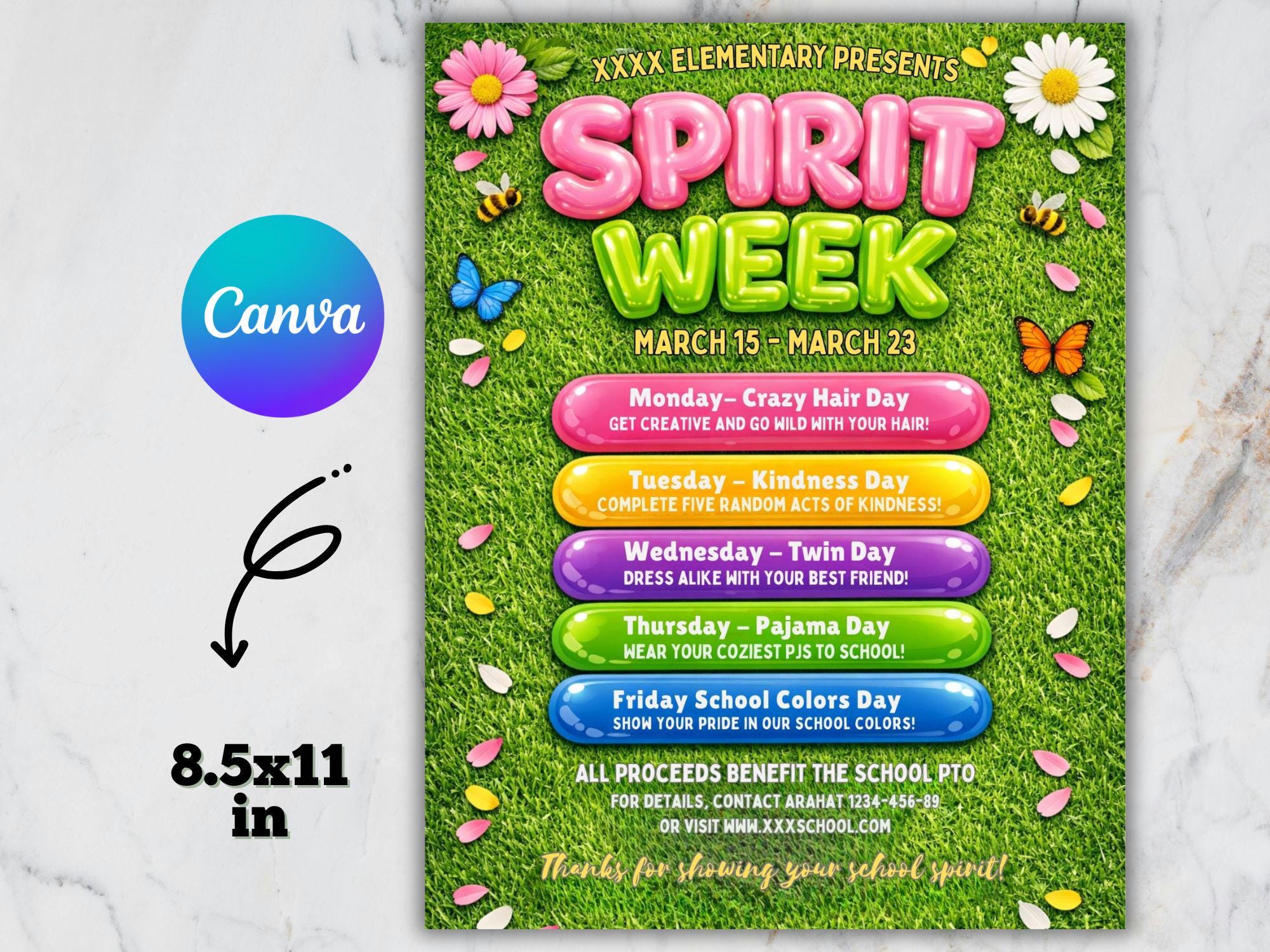 Spring Spirit Week Itinerary: Editable School Flyer (digital Download ...