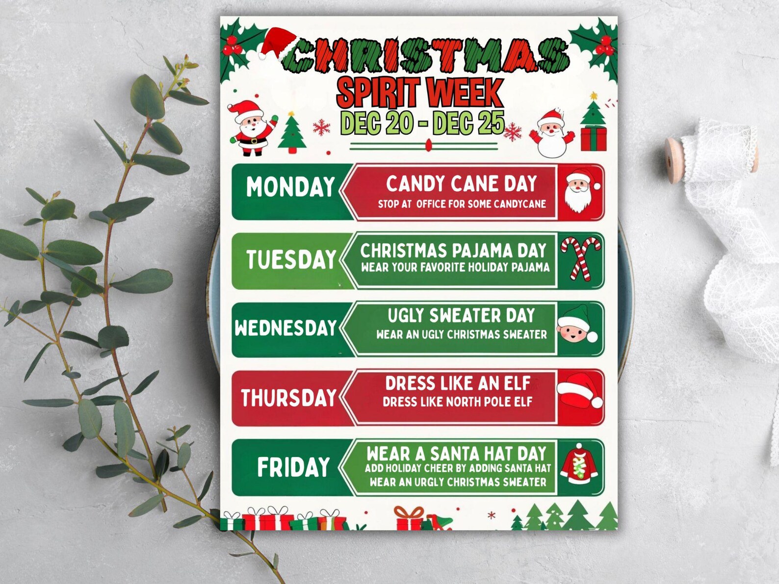 Editable Christmas Spirit Week Itinerary: School Holiday Planner (CANVA ...