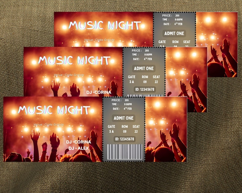 Editable Concert Ticket Canva, Printable Tickets Template, DIY Custom ...