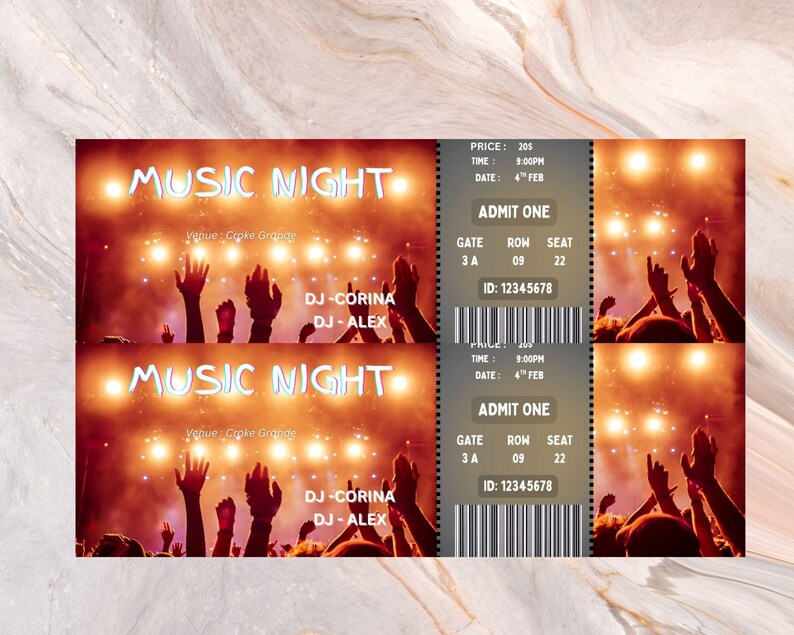 Editable Concert Ticket Canva, Printable Tickets Template, DIY Custom ...