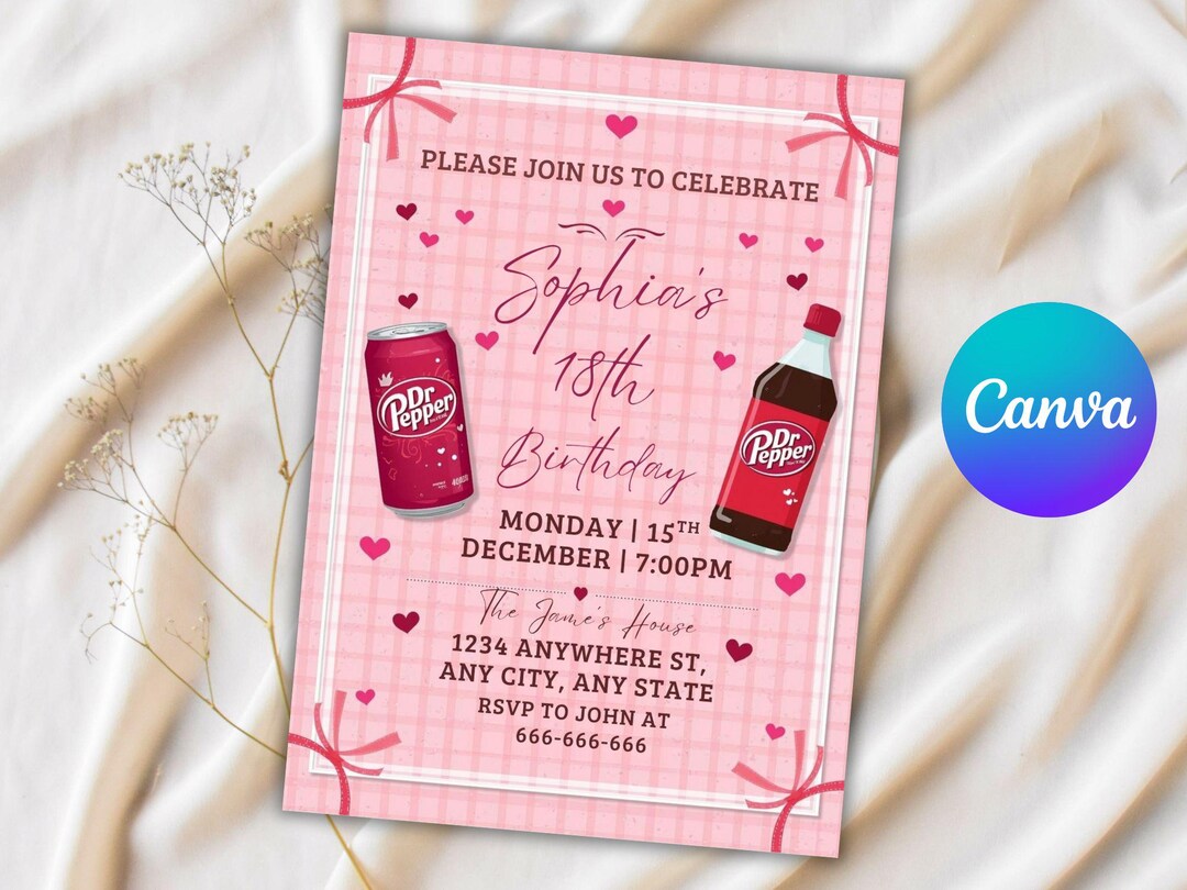 Dr Pepper Soda Birthday Party Invitation | Editable Canva Invite | Fun ...