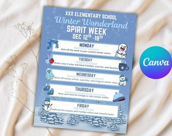 Editable Winter Spirit Week Flyer Template, School Spirit Schedule ...