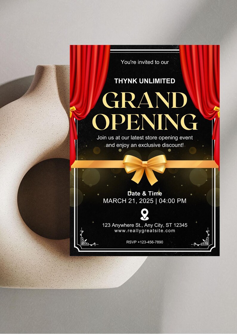Grand Opening Invitation Template – Editable Canva Business Event Flyer ...