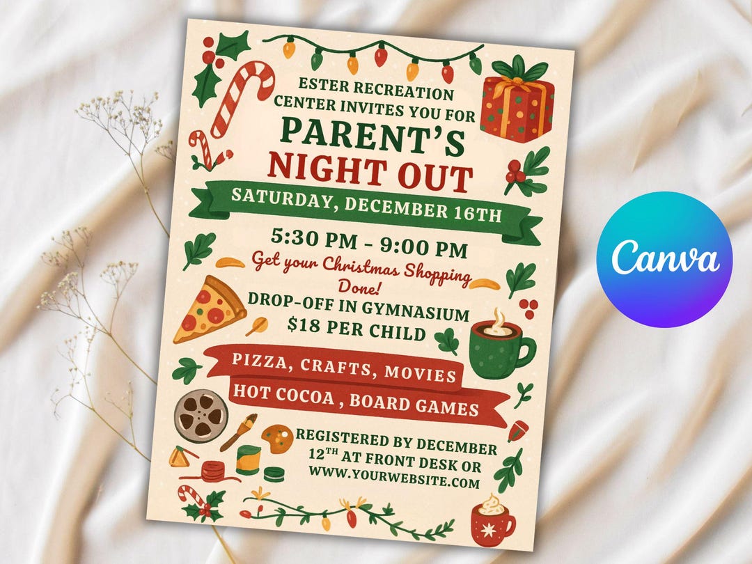 Parents Night Out Flyer | Editable Canva Community Event Flyer Template ...