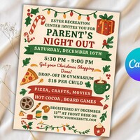 Editable Christmas Movie Night Flyer: School PTA PTO Event (digital ...