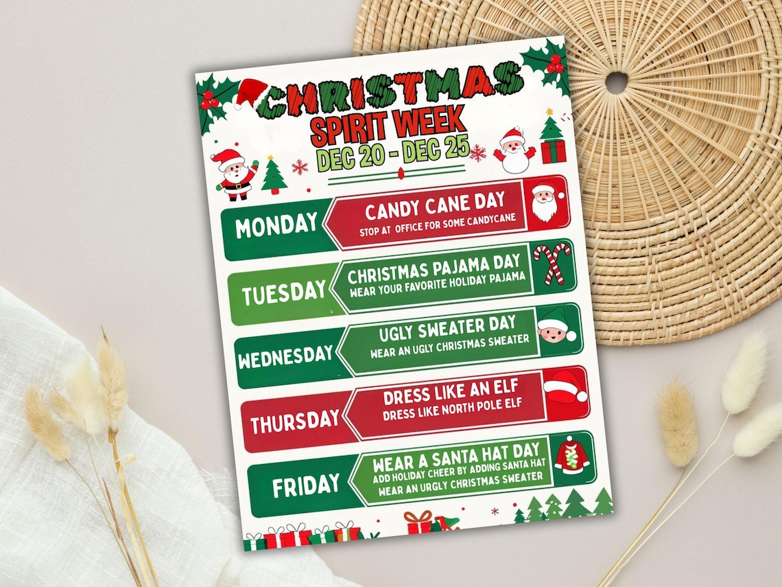 Editable Christmas Spirit Week Itinerary: School Holiday Planner (CANVA ...
