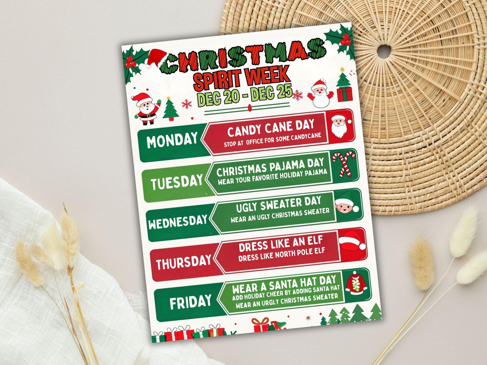 Editable Christmas Spirit Week Itinerary: School Holiday Planner (CANVA ...
