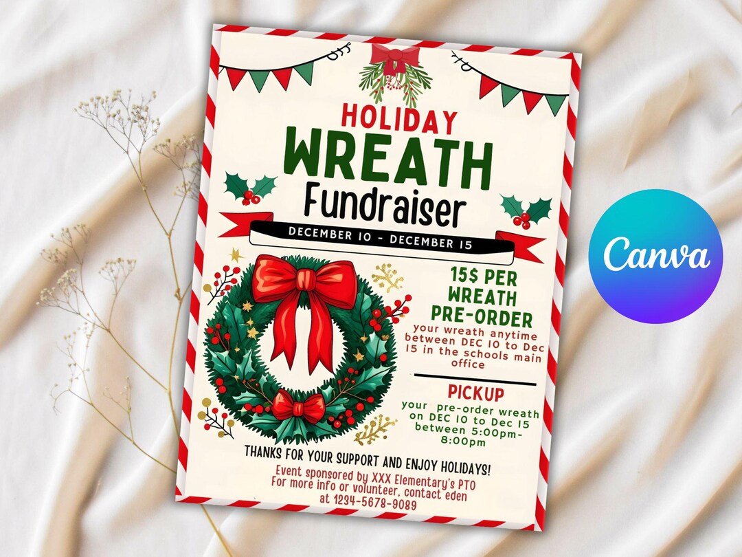 Christmas Wreath Fundraiser Flyer Template (digital Download) - Etsy
