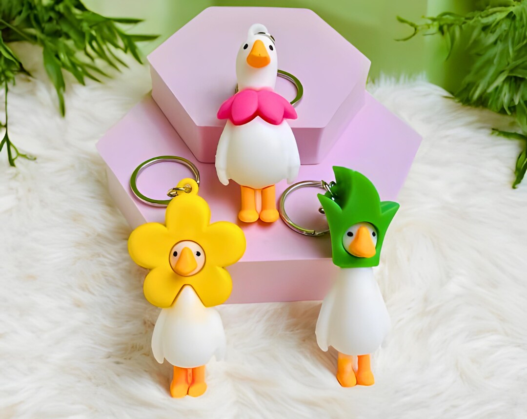Cartoon Goose Charm Keychain, Cute Flower Duck Key Ring, Creative Bag ...