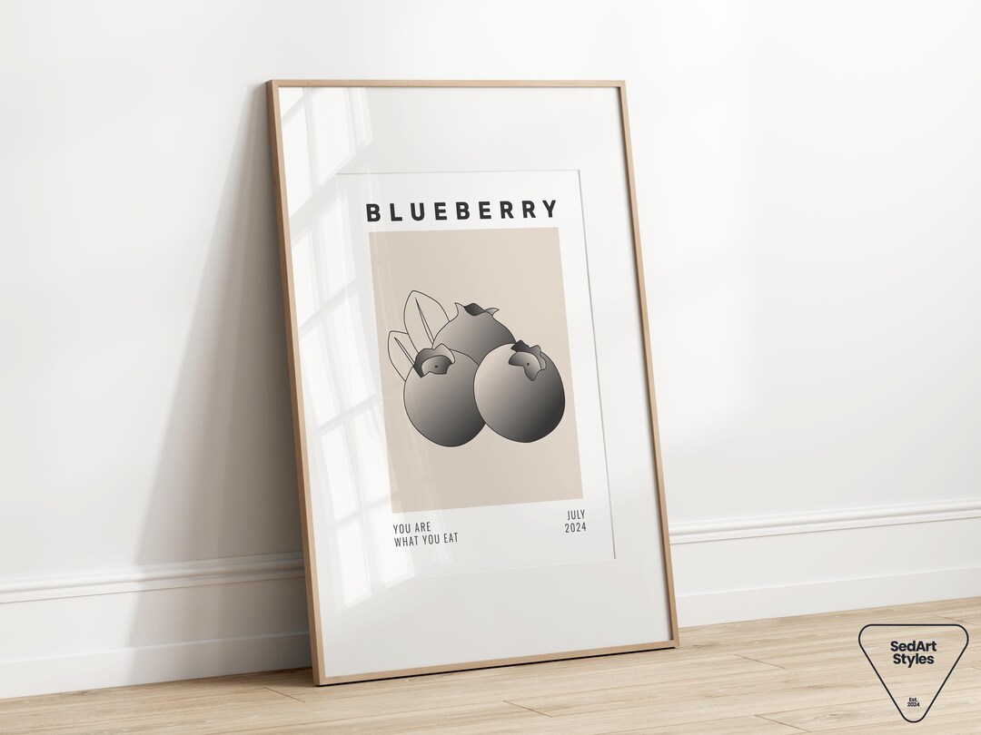 Blueberry Outline, Boho Printable Wall Art, Black and Beige Mid Century ...